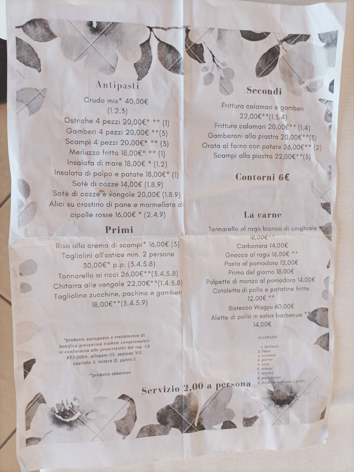 Menu at Mast Ristorante, Fiumicino