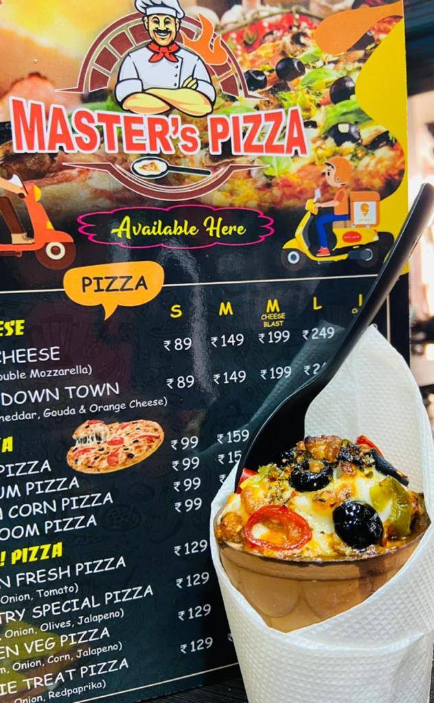 Menu at Master's pizza, Varanasi