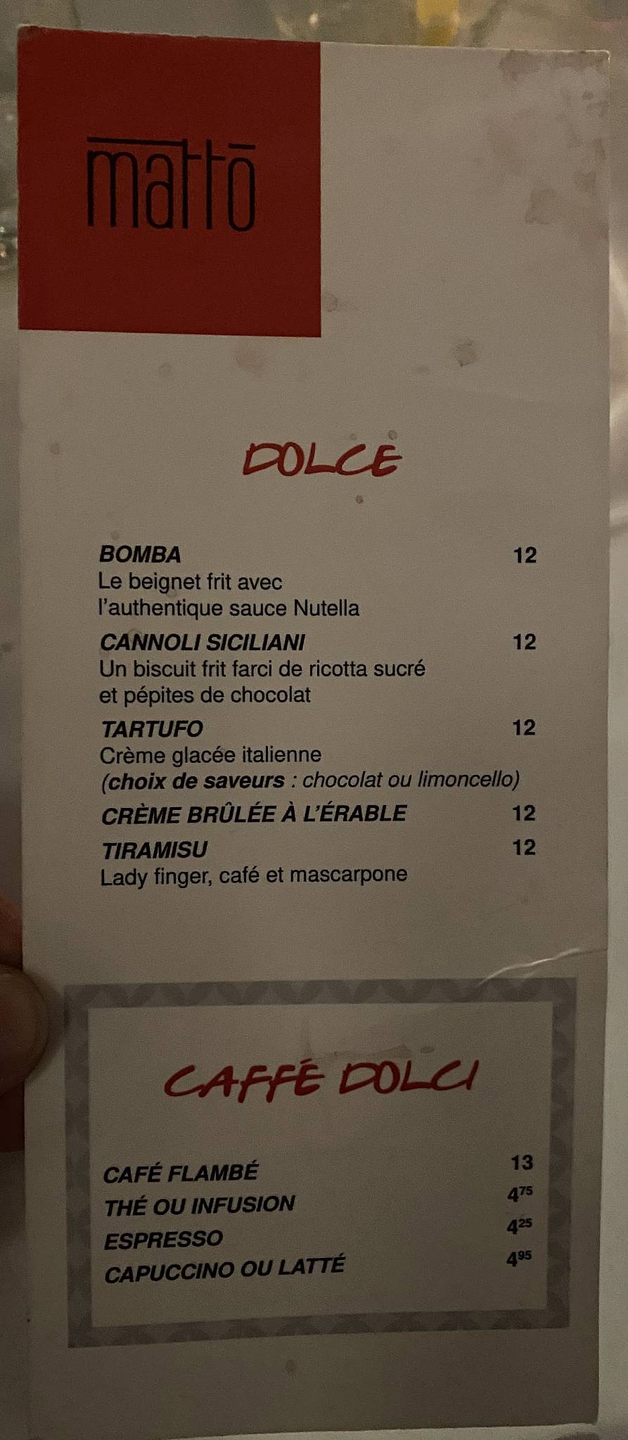Menu au Matto - Sainte-Foy restaurant, Québec, 850 Av. Myrand