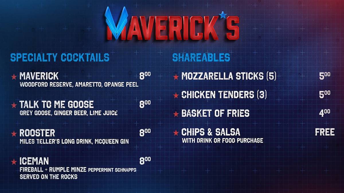 Menu at Maverick's restaurant, Norman