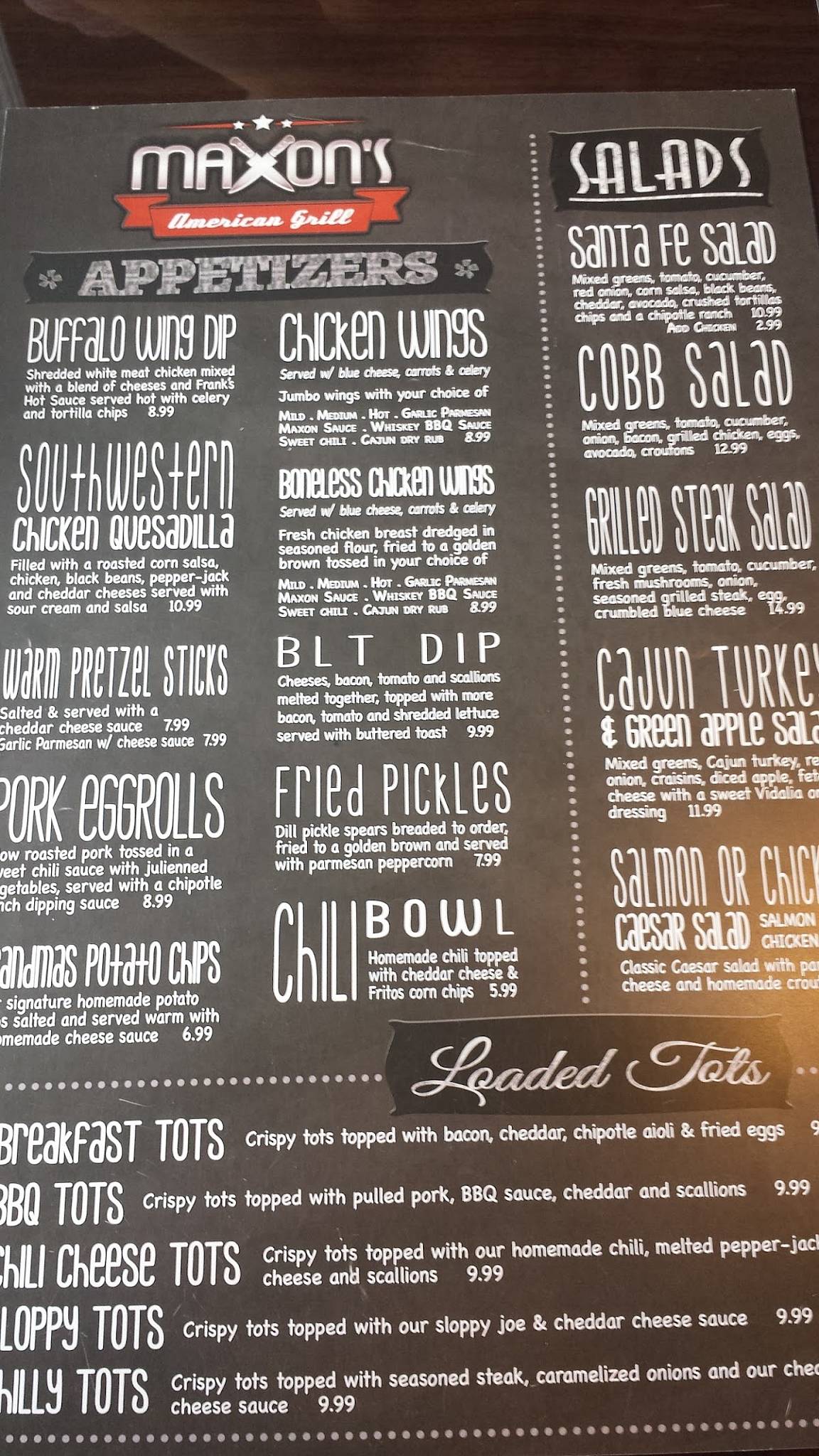 Menu at Maxon's American Grill restaurant, East Glenville