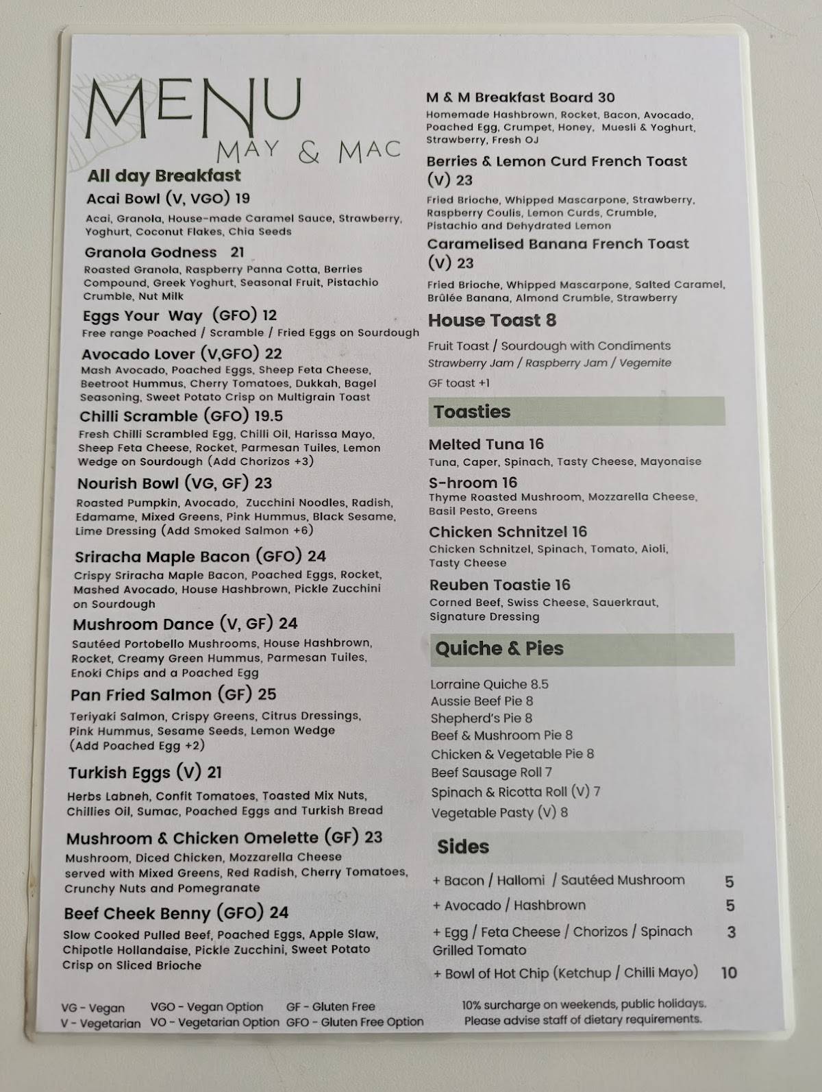 Menu at May & Mac Cafe, Northcote