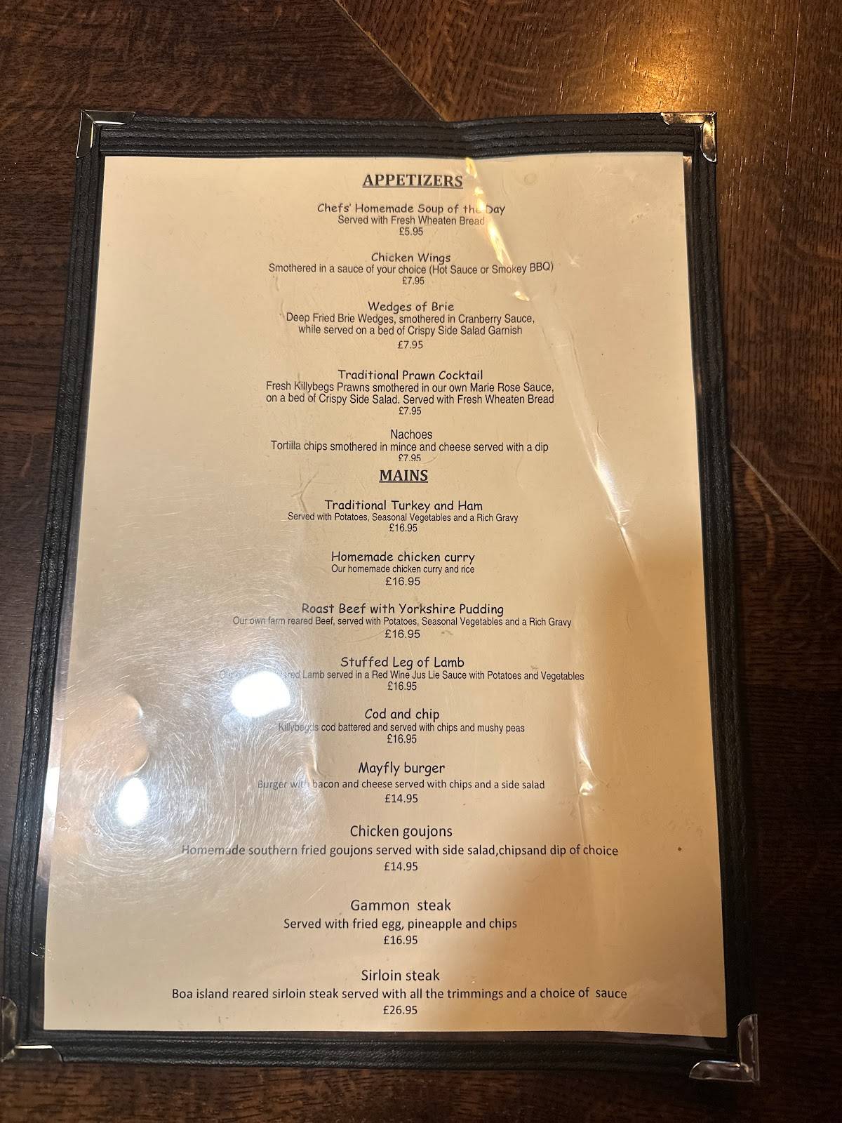 Menu at Mayfly Inn pub & bar, Kesh