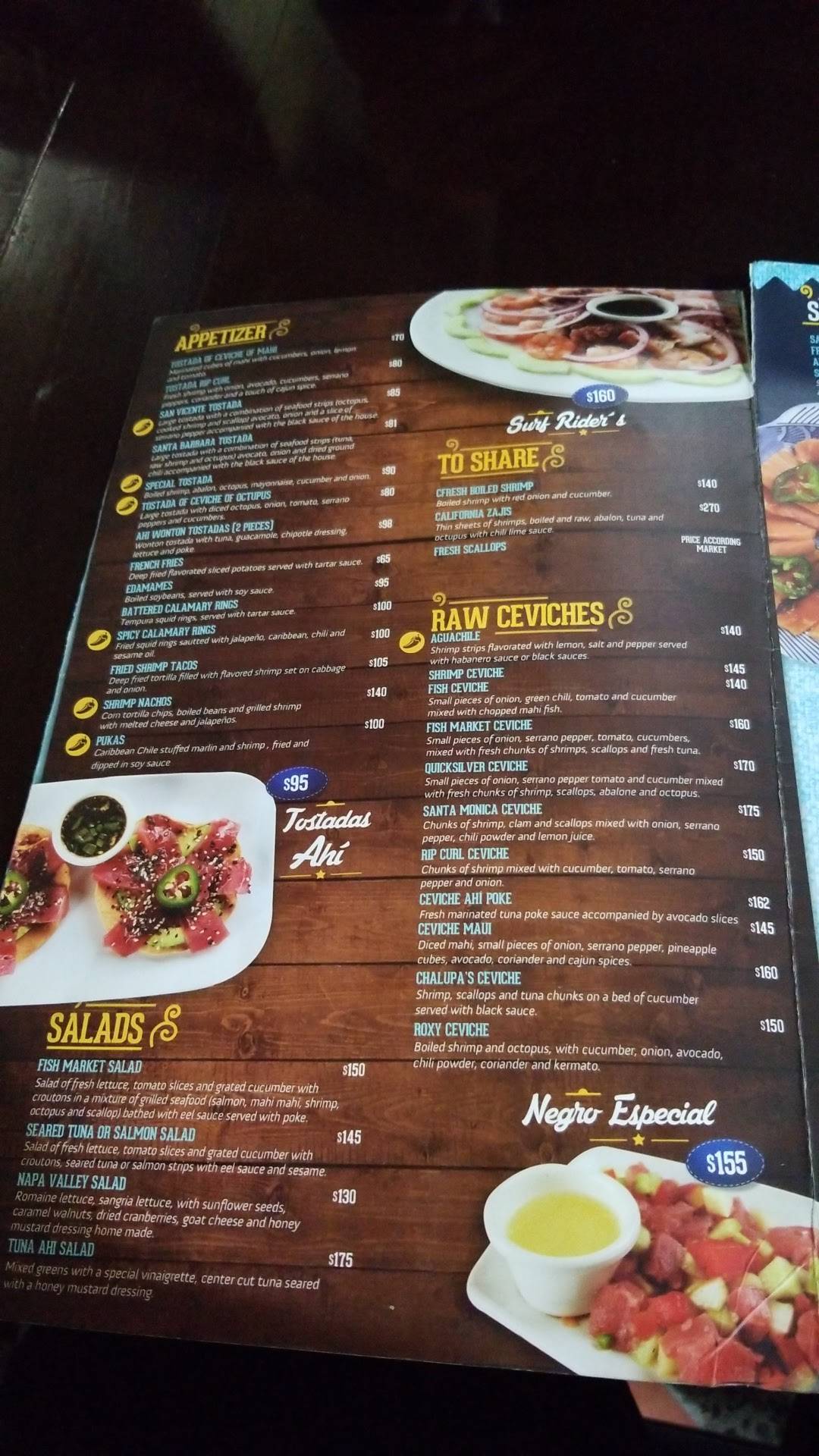 Menu at Fish Market Seafood Restaurant, Mazatlán, Sinaloa 1504 A