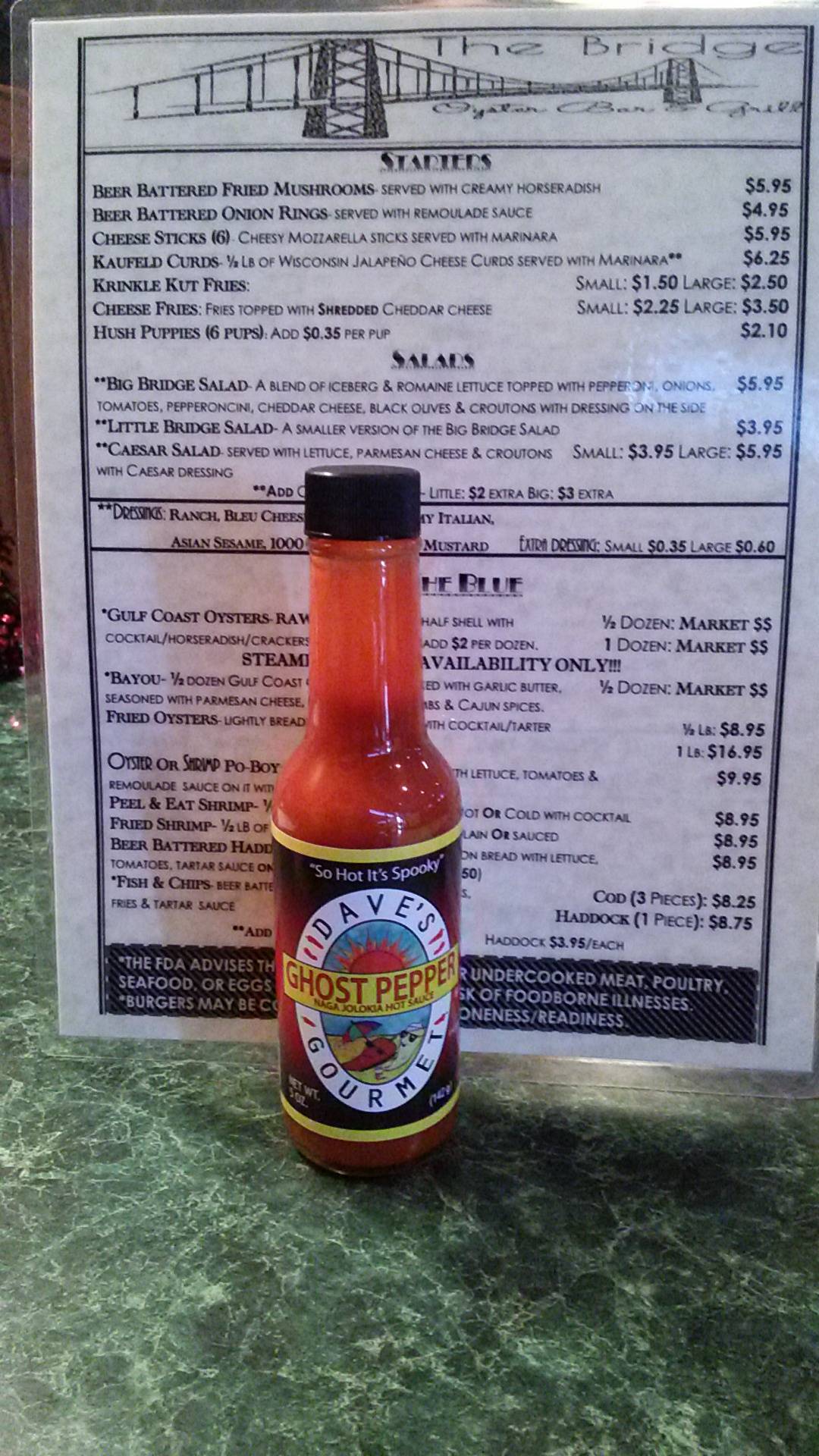 Menu at The Bridge Grill and Oyster Bar, Stockbridge