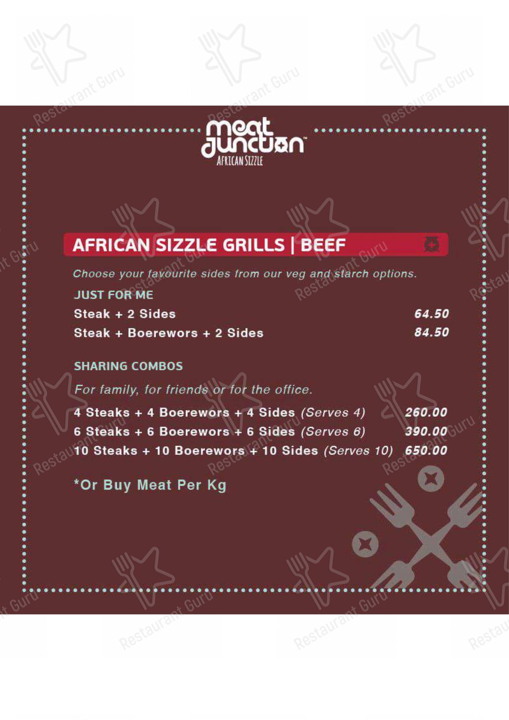 Menu at Meat Junction restaurant, Durban, 58-62 West St