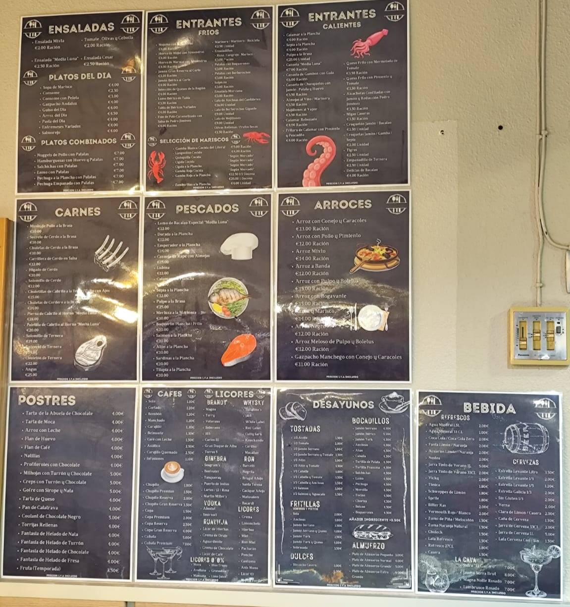 Carta del restaurante Media Luna, La Alquería, Aldea la Alquería