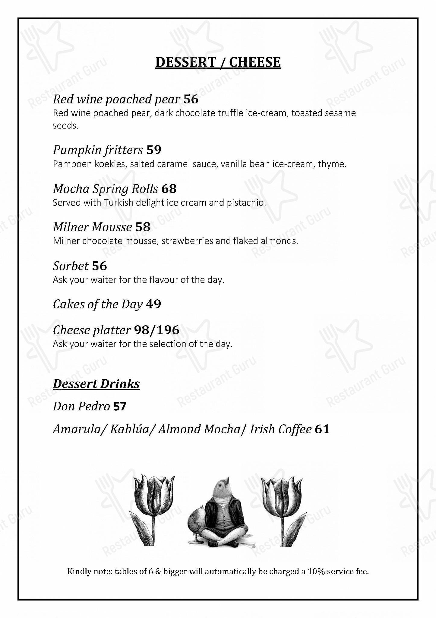 Menu at Meet On Milner restaurant, Pretoria, 378 Milner St