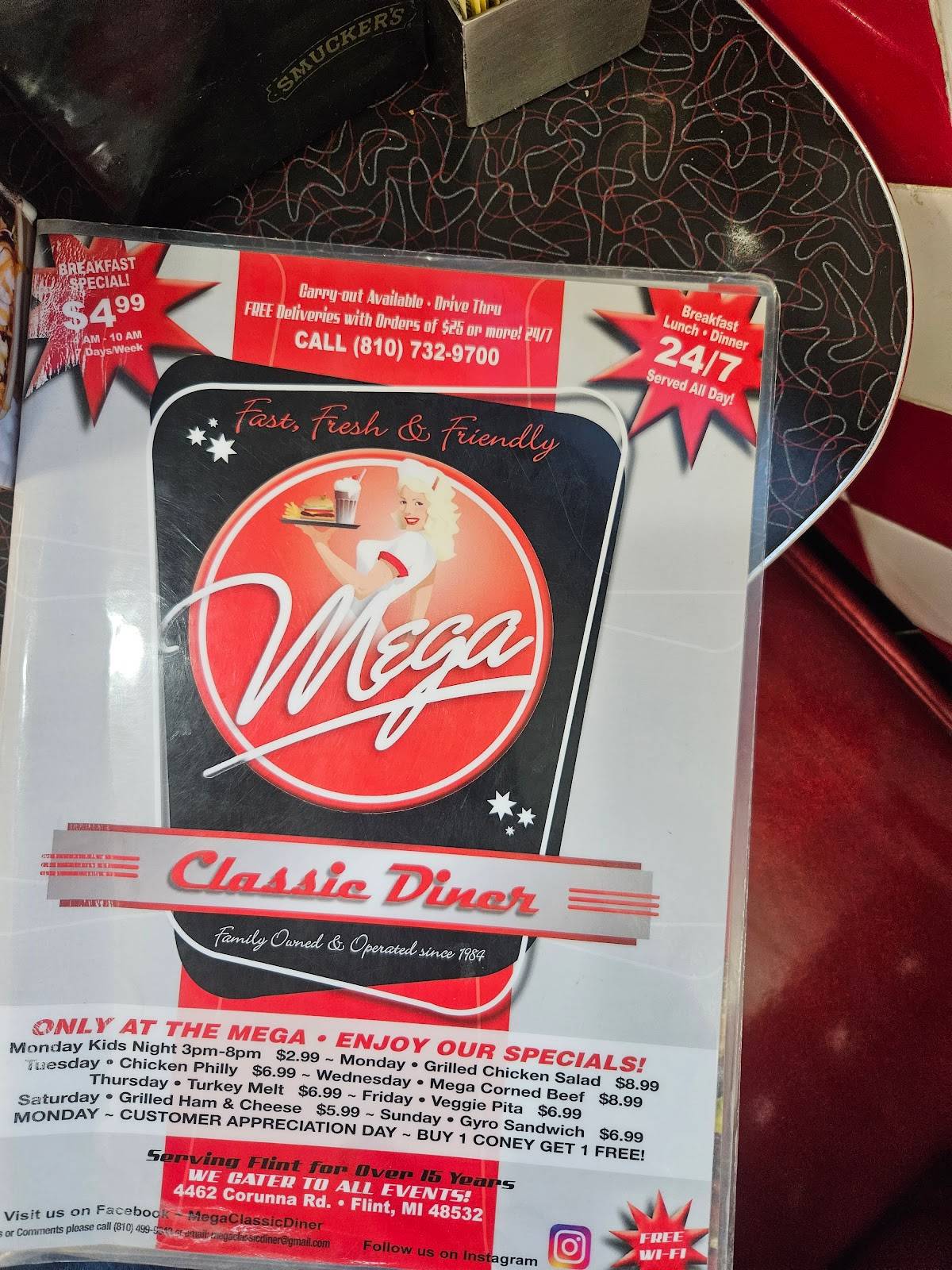 Menu at Mega Classic Diner restaurant, Flint