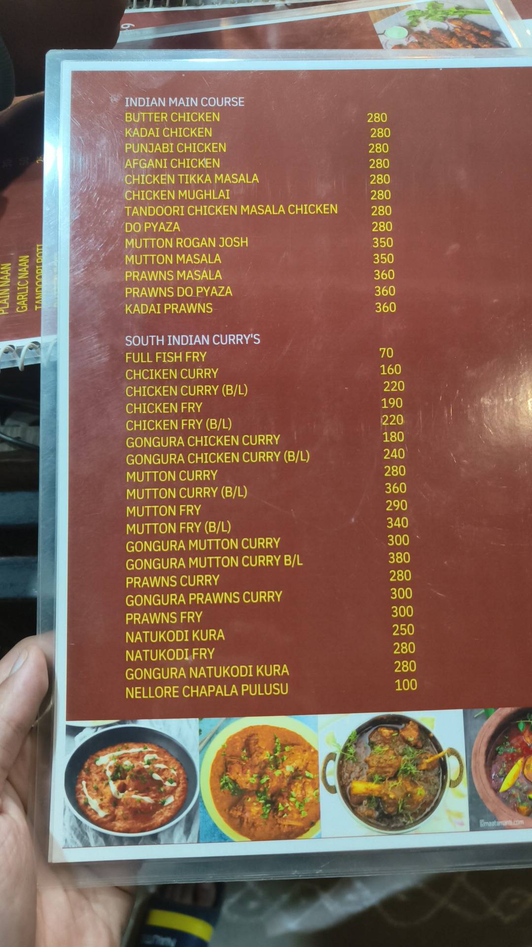 Menu at Meghana's Biryani, Hyderabad