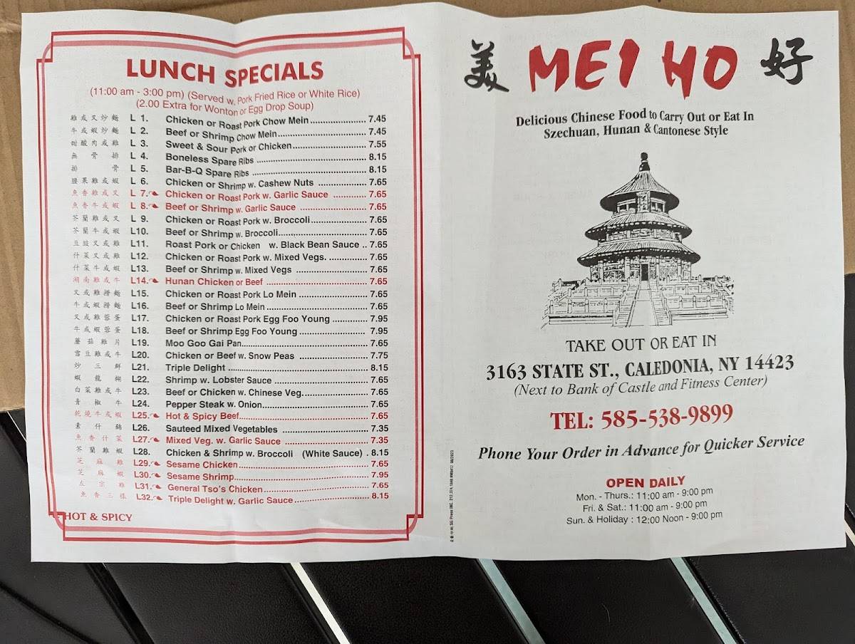 Menu at Mei Ho restaurant, Caledonia