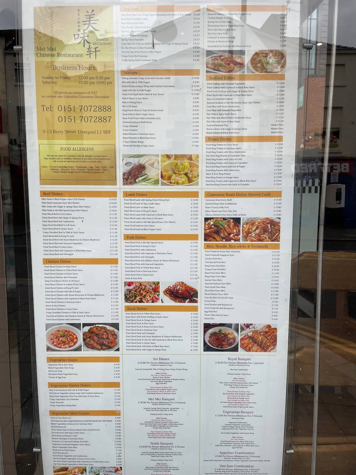 Menu at Mei Mei Chinese Restaurant, Liverpool, 9-13 Berry St
