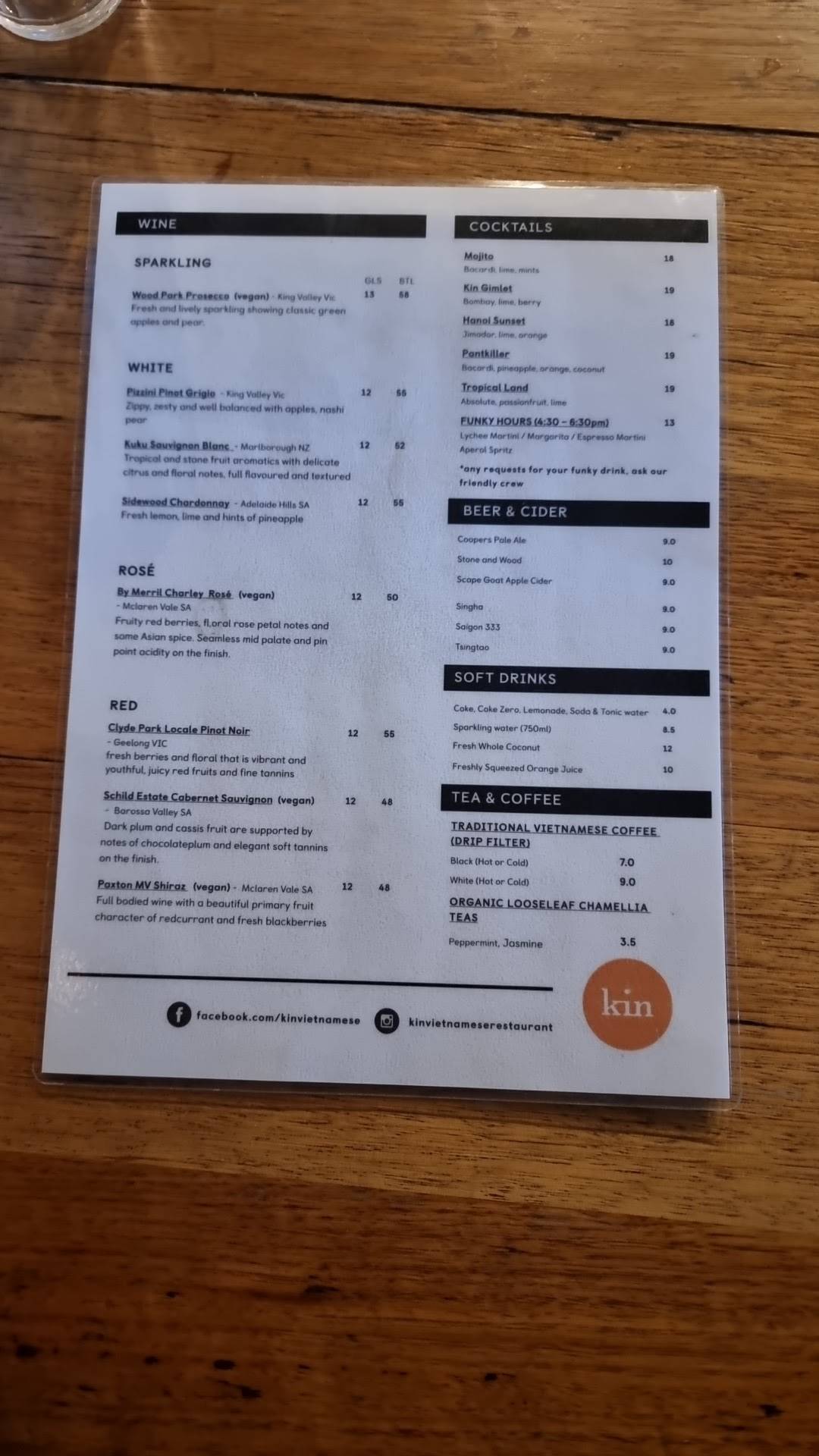 Menu at Kin Vietnamese Restaurant, Prahran, Unit 1/233 Chapel St
