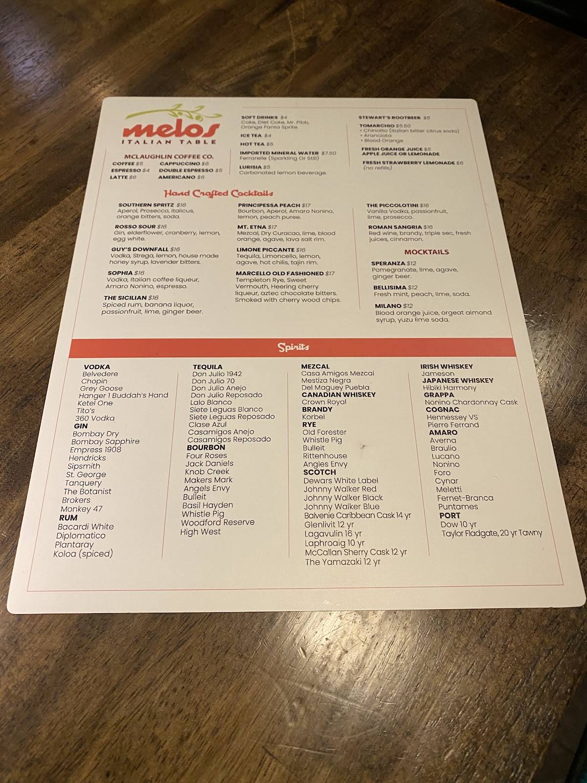 Menu at Melo's Italian Table pizzeria, Walnut Creek