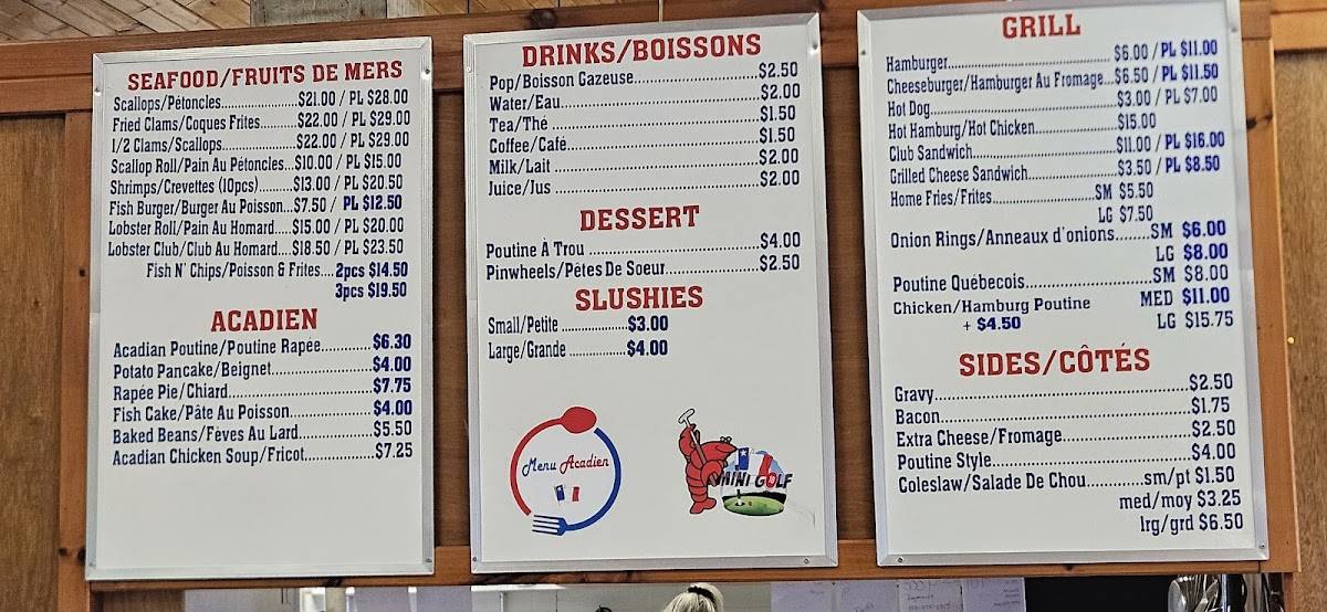 Menu at Menu Acadien restaurant, Shediac