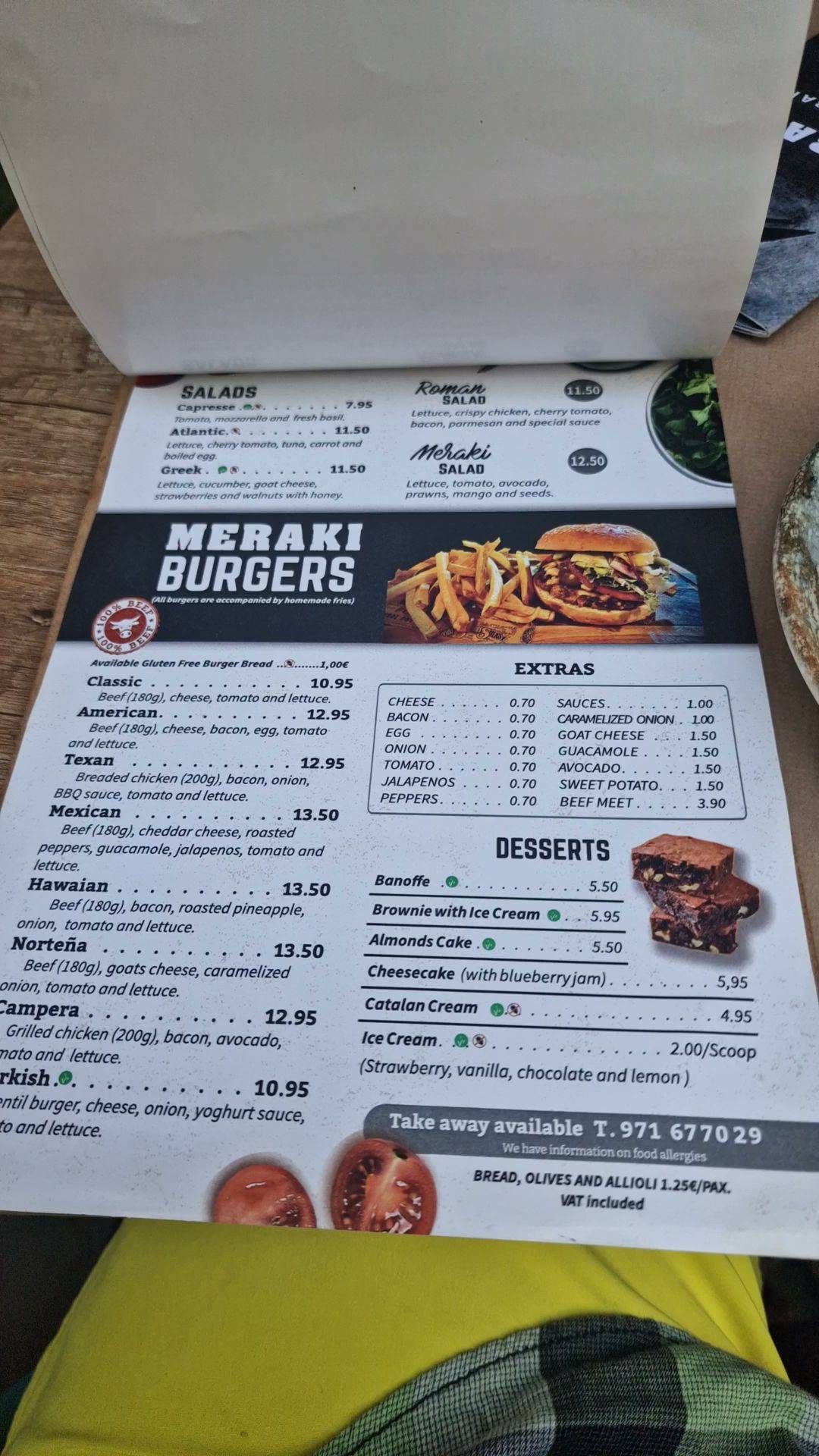 Carta del restaurante Meraki, Puerto del Pollensa