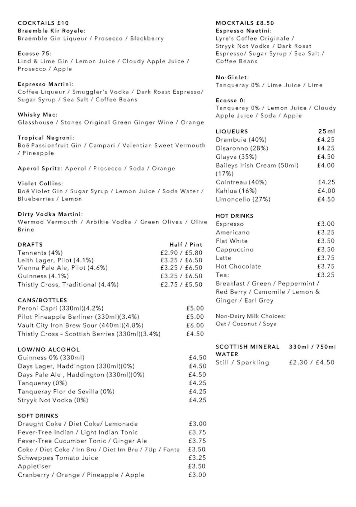 Menu at Merchants Restaurant, Edinburgh
