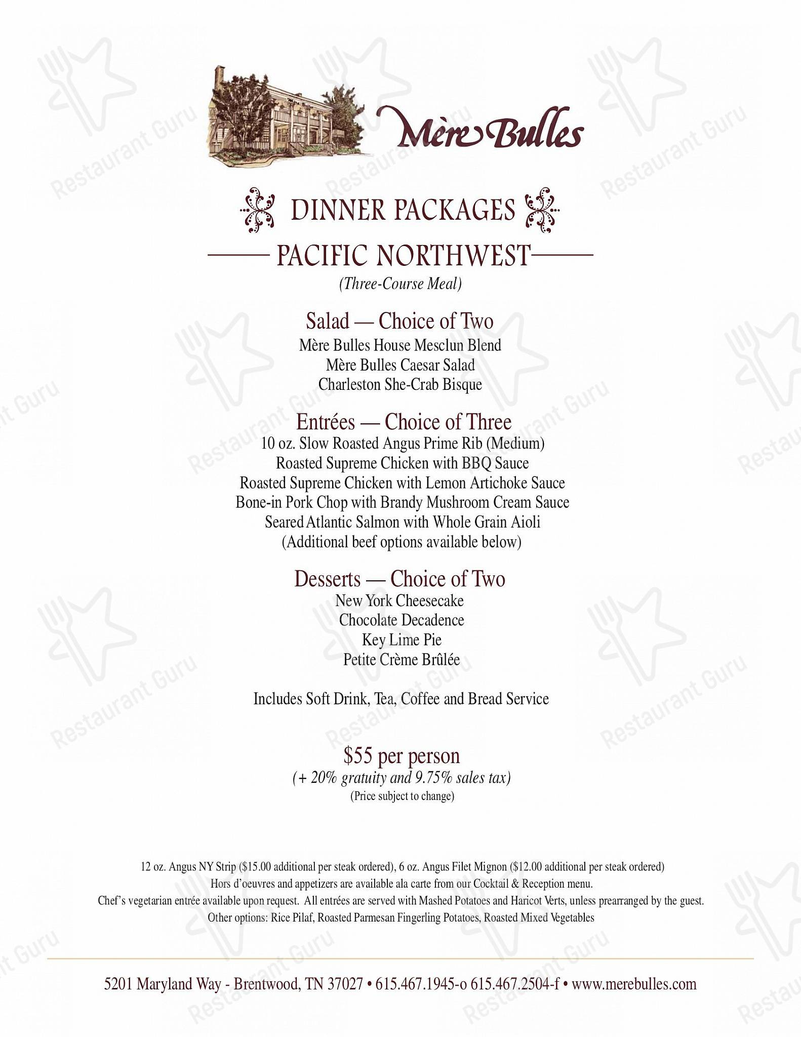 Menu at Mere Bulles Restaurant & Events, Brentwood