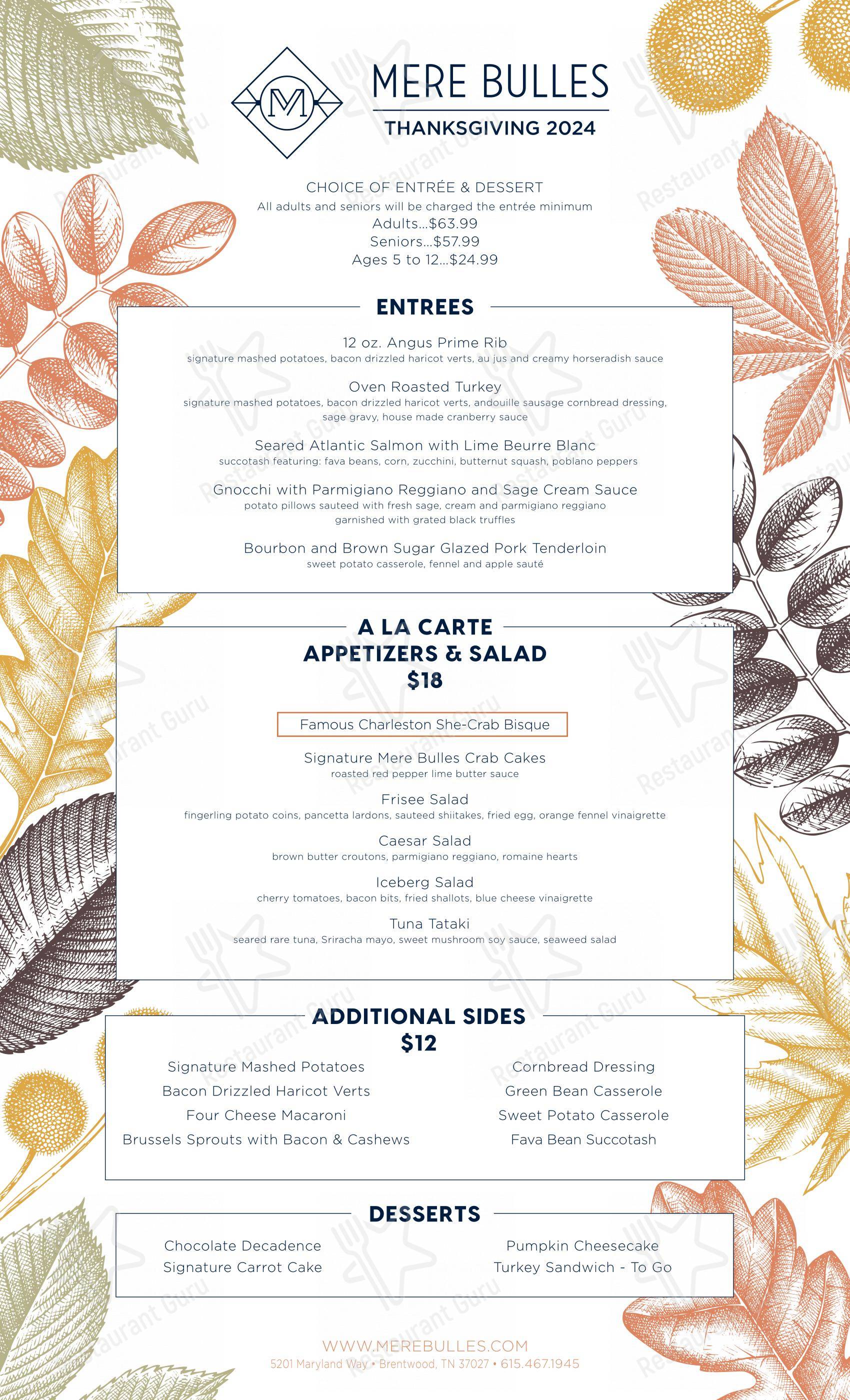 Menu at Mere Bulles Restaurant & Events, Brentwood