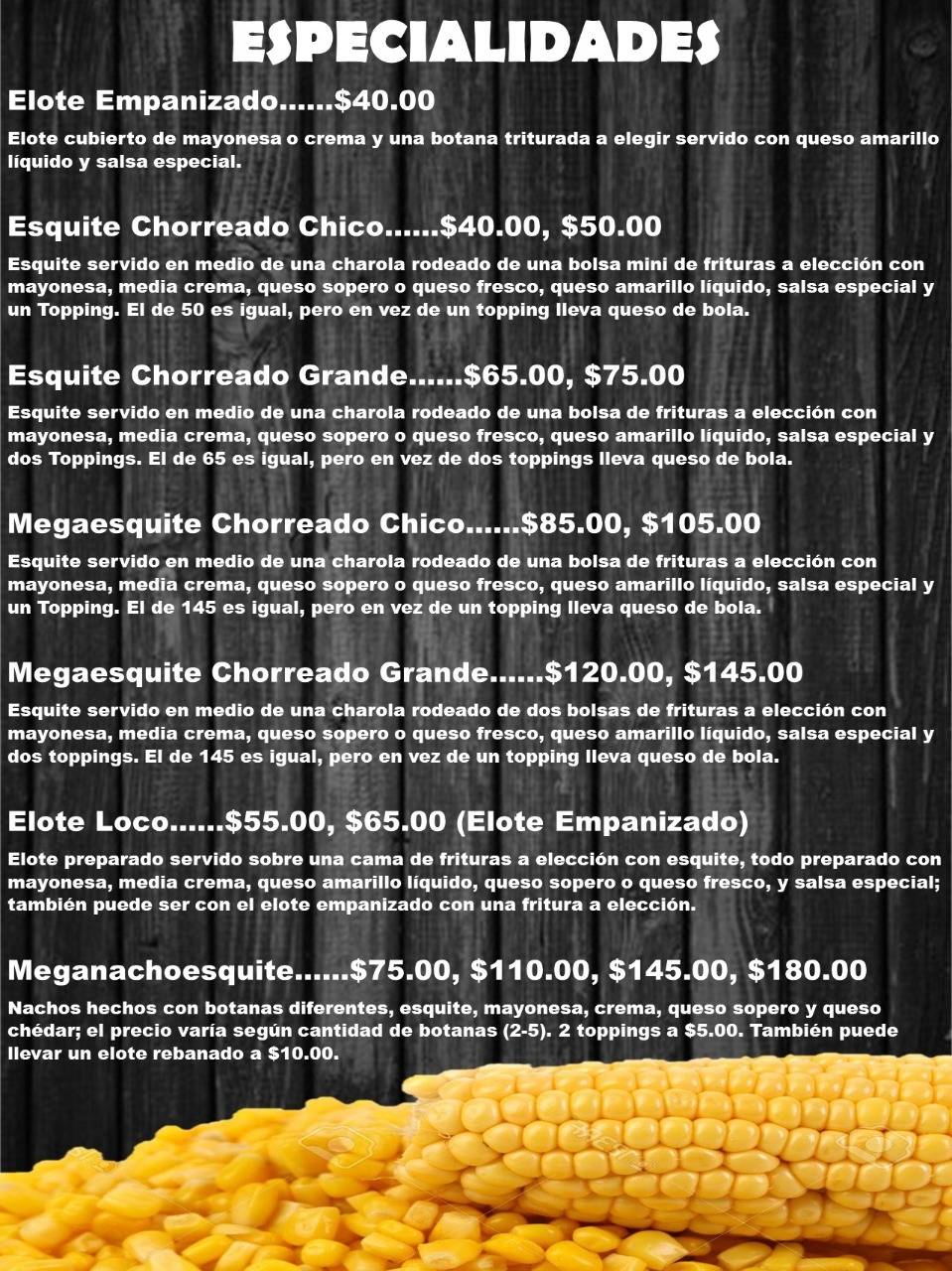 Carta del restaurante Ixi'im García Elotes y Esquites, Merida