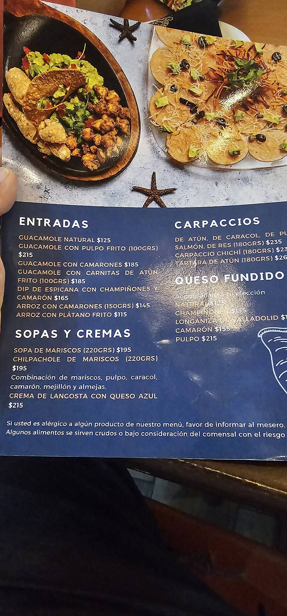 Carta del restaurante Los Mariscos del Chichí, Merida, Calle 35ᴬ
