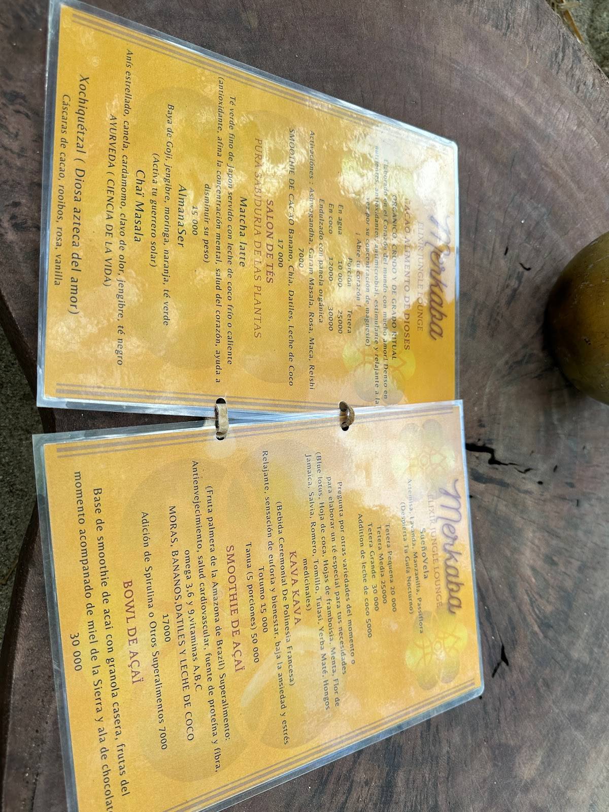 Menu at Merkaba Elixir Jungle Lounge, Colombia