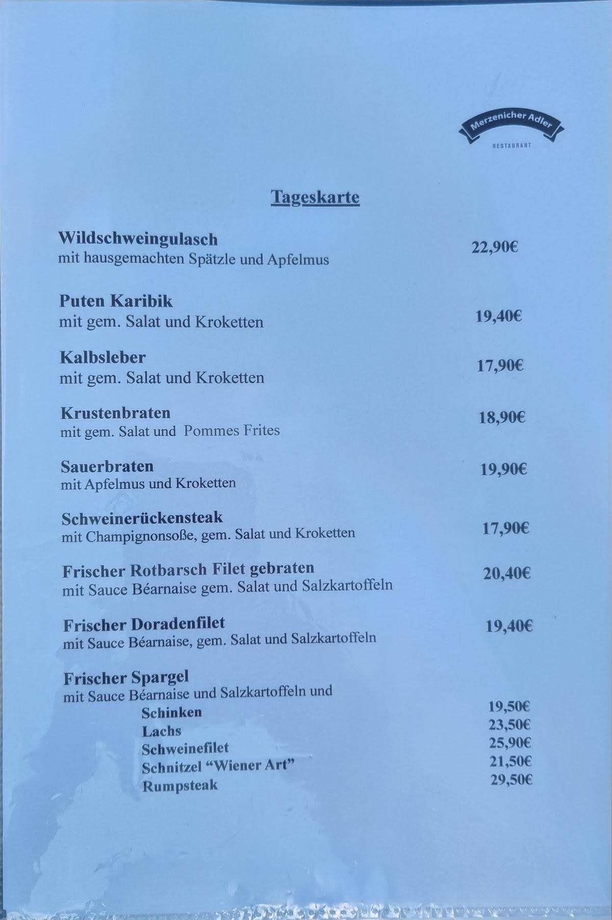 Speisekarte von Merzenicher Adler restaurant, Merzenich