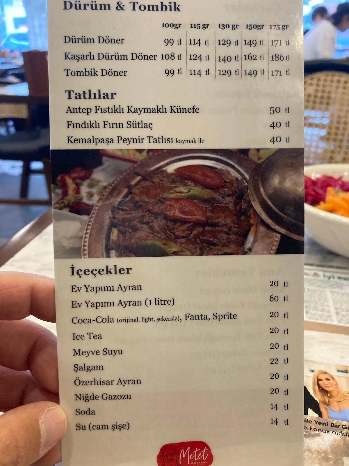 Menu at Metet Közde Döner, Suadiye, Istanbul