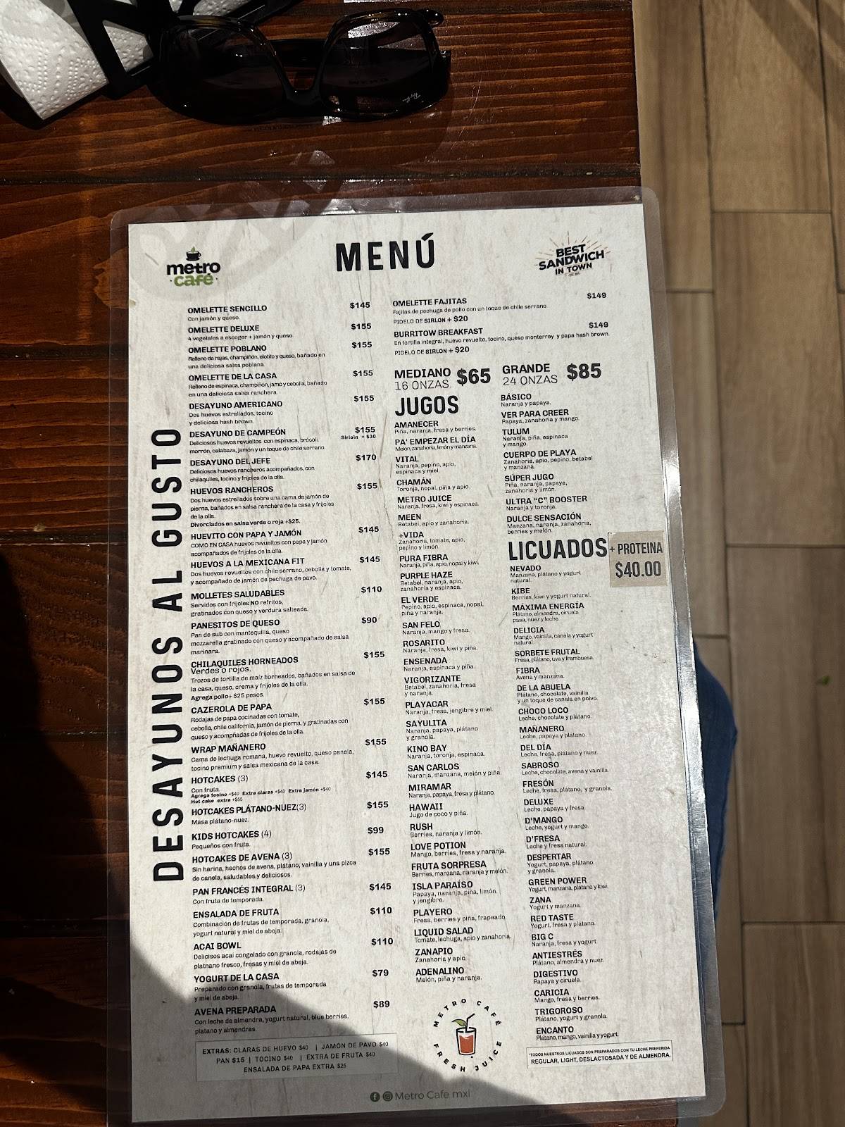 Carta de Metro Café, Mexicali