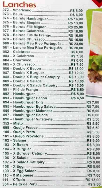 Menu em Meu Rico Português restaurante, São Paulo