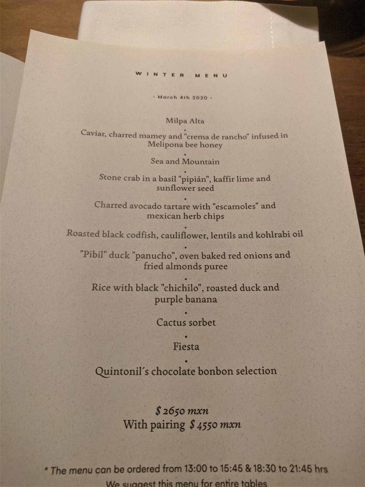 Carta del restaurante Quintonil, Ciudad López Mateos, Newton 55 Col ...