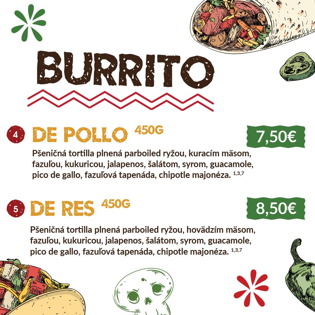 Menu au Mexico food Bardejov, Bardejov