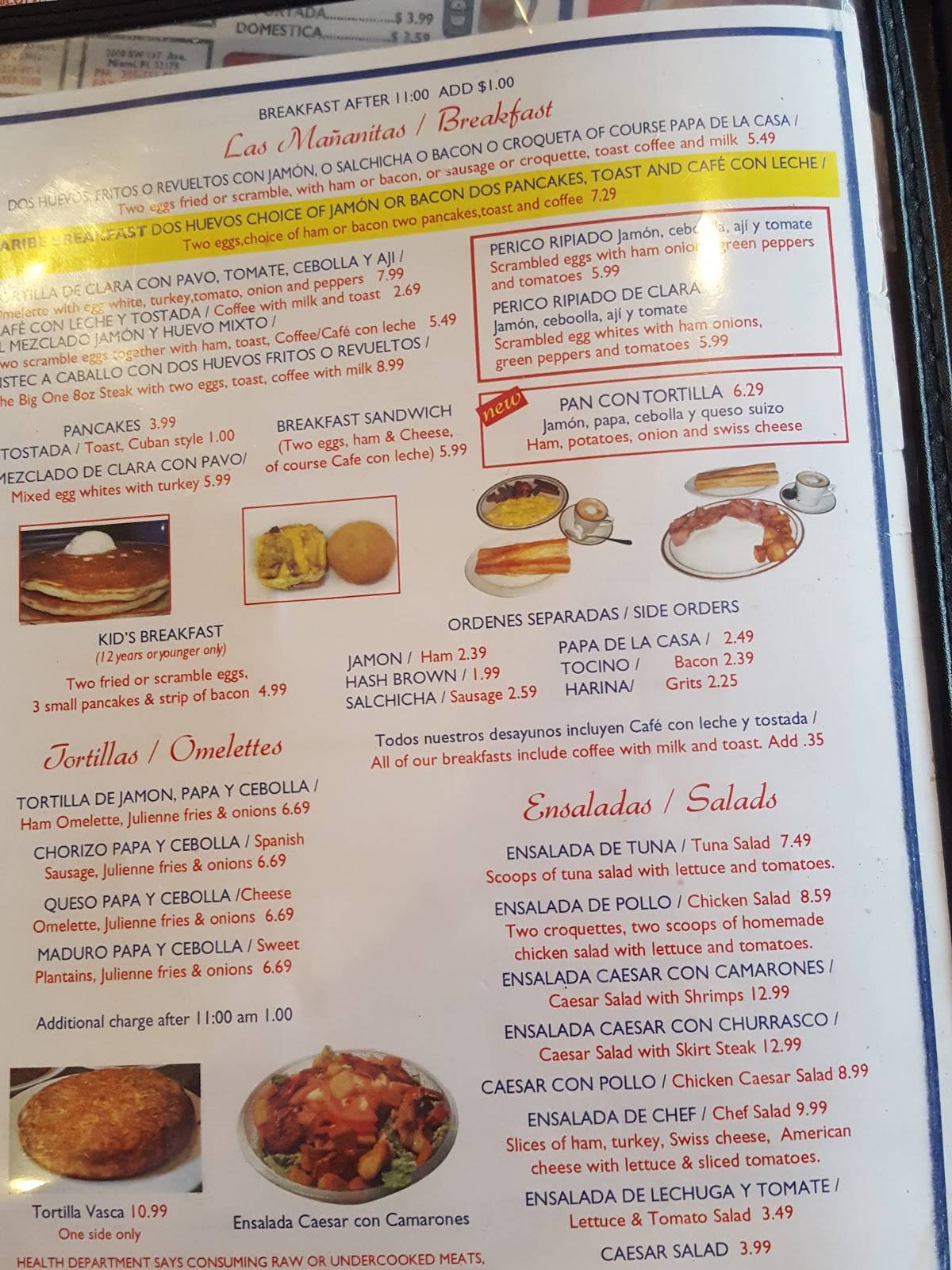 Menu at Caribe Cafe Restaurant, Miami, NW 7th St
