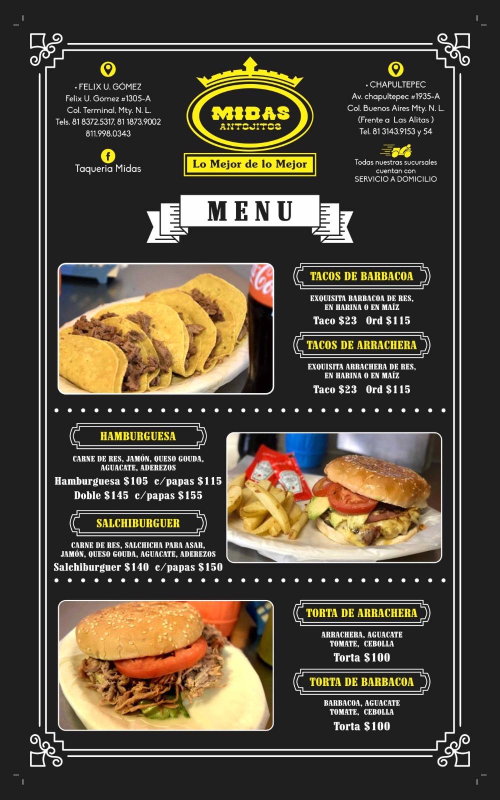 Carta del restaurante Midas Antojitos, Monterrey, Av. Félix U. Gómez 1305