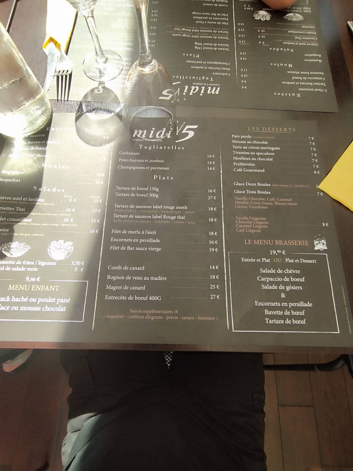 Menu au Le midi 5 restaurant, Roques