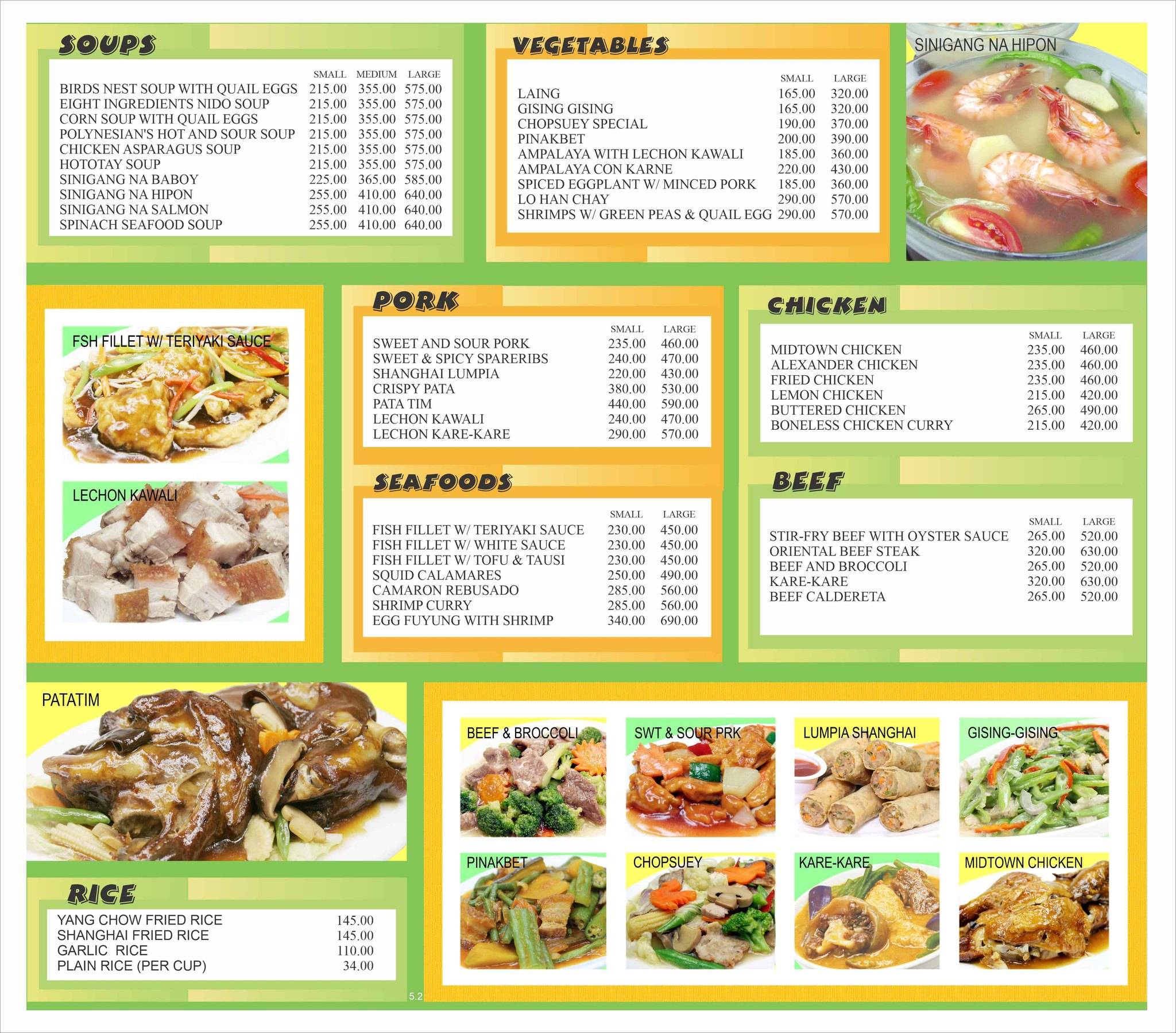 Menu at Midtown Food Palace restaurant, San Fernando, 100 Quezon Ave