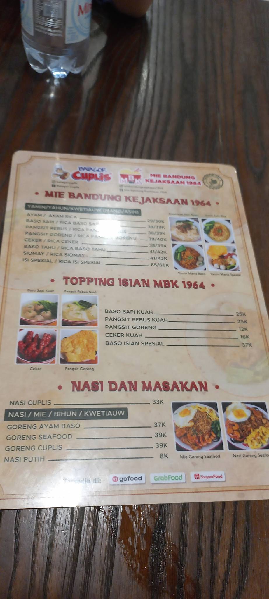 Menu at Mie Bandung Kejaksaan 1964 restaurant, Wana Kerta, Ruko Terrace 9