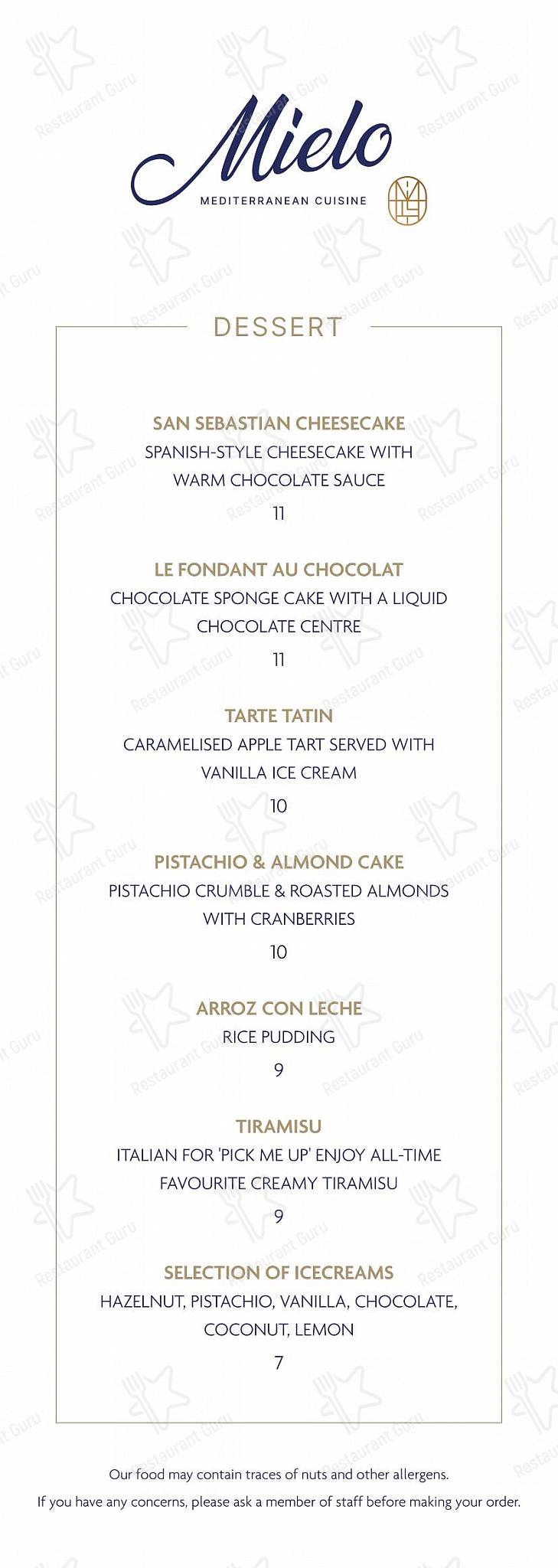 Carta de Mielo Restaurant, Londres