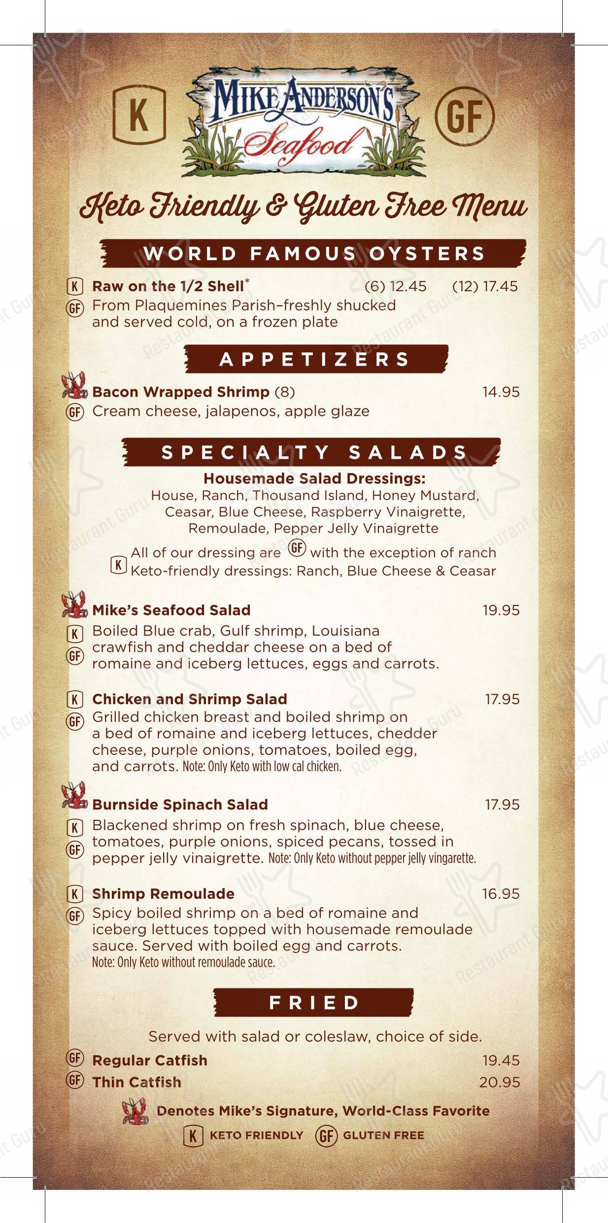 Menu at Mike Anderson's restaurant, Baton Rouge