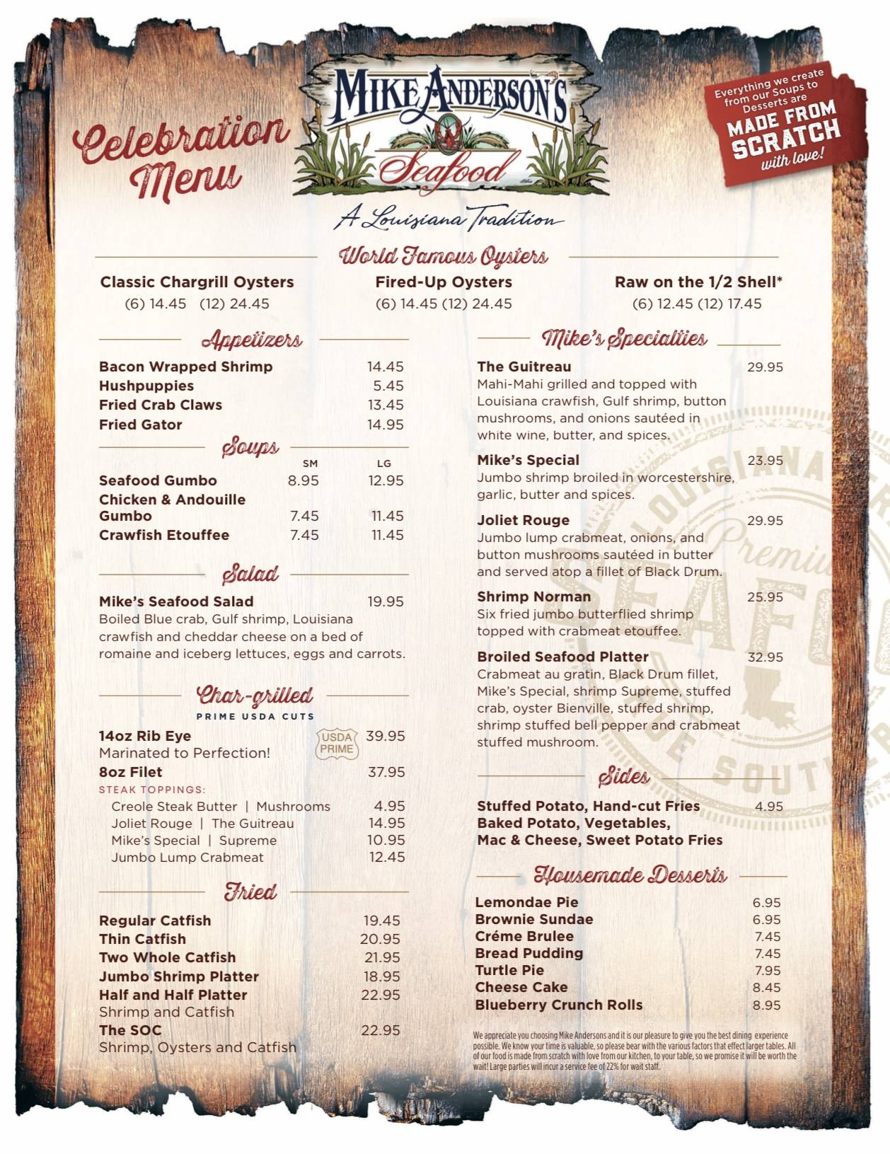Menu at Mike Anderson's - Baton Rouge restaurant, Baton Rouge