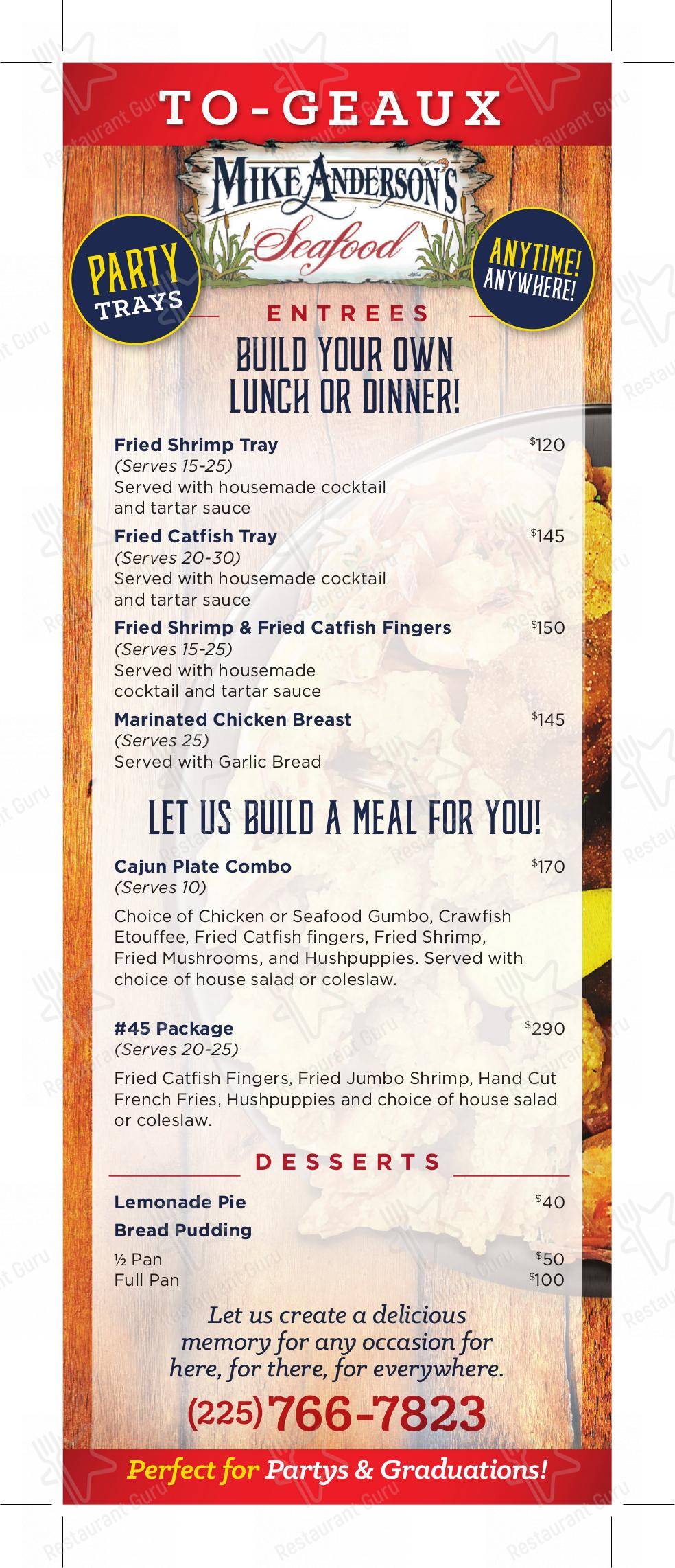 Menu at Mike Anderson's restaurant, Baton Rouge