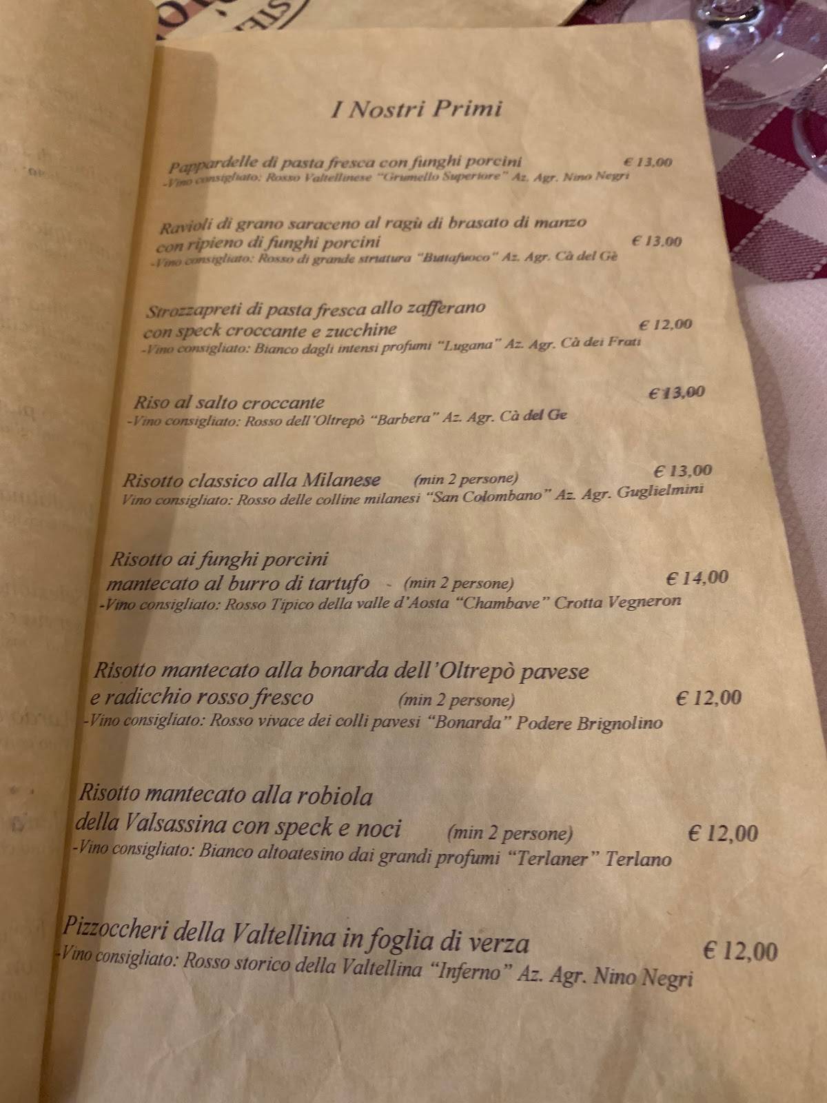 Menu da La Piola ristorante, Milano, Viale Abruzzi