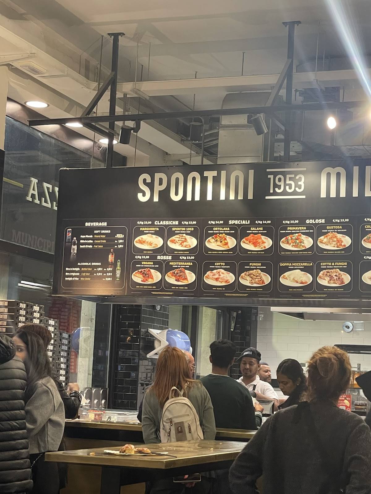 Menu at Spontini pizzeria, Milan, Via Dogana