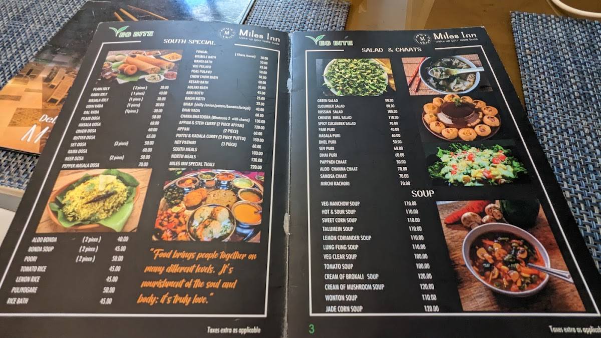 Menu at Miles Inn veg bite, Hassan