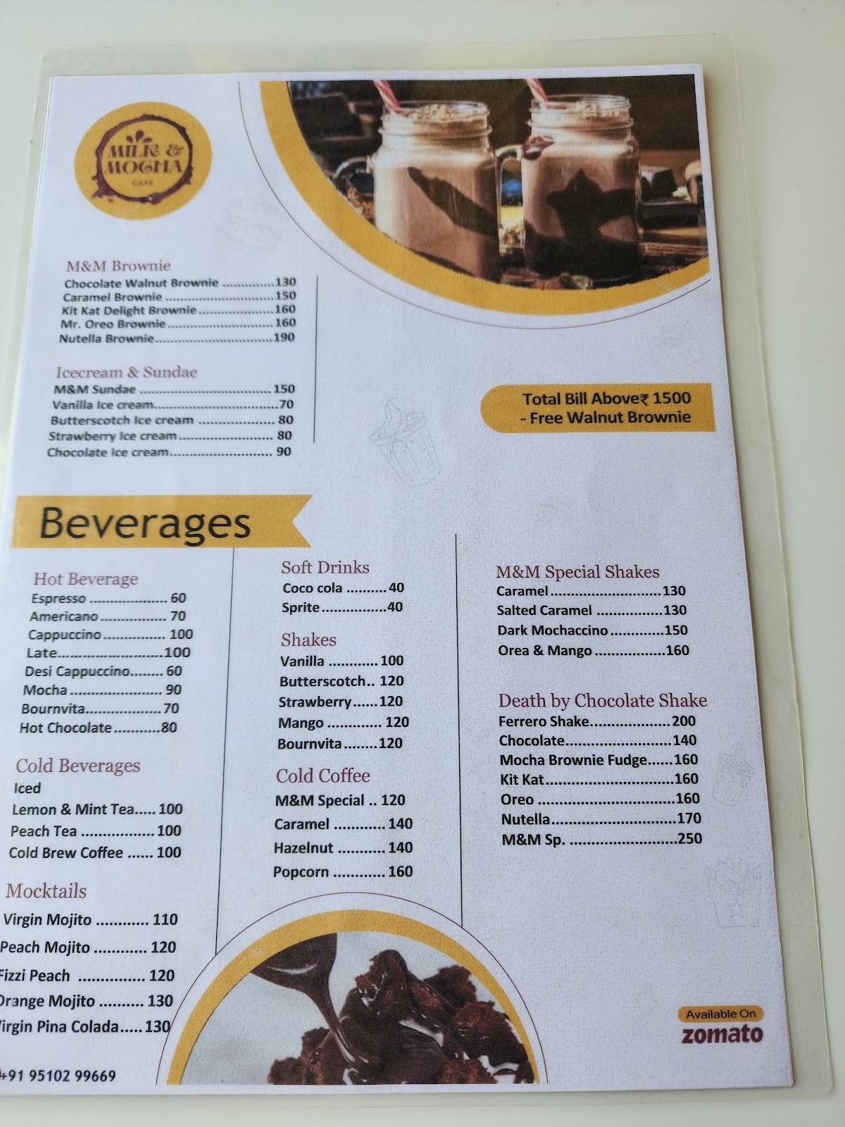 Menu at Milk & Mocha Cafe, Gandhidham