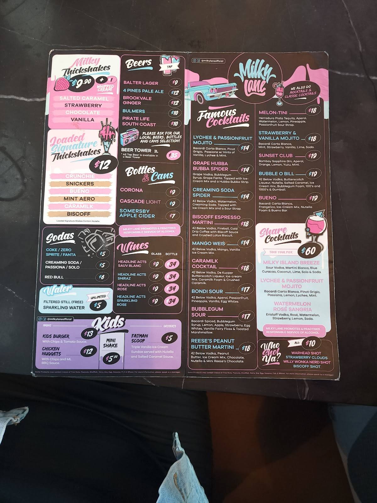 Carta del restaurante Milky Lane Elizabeth Quay, Perth