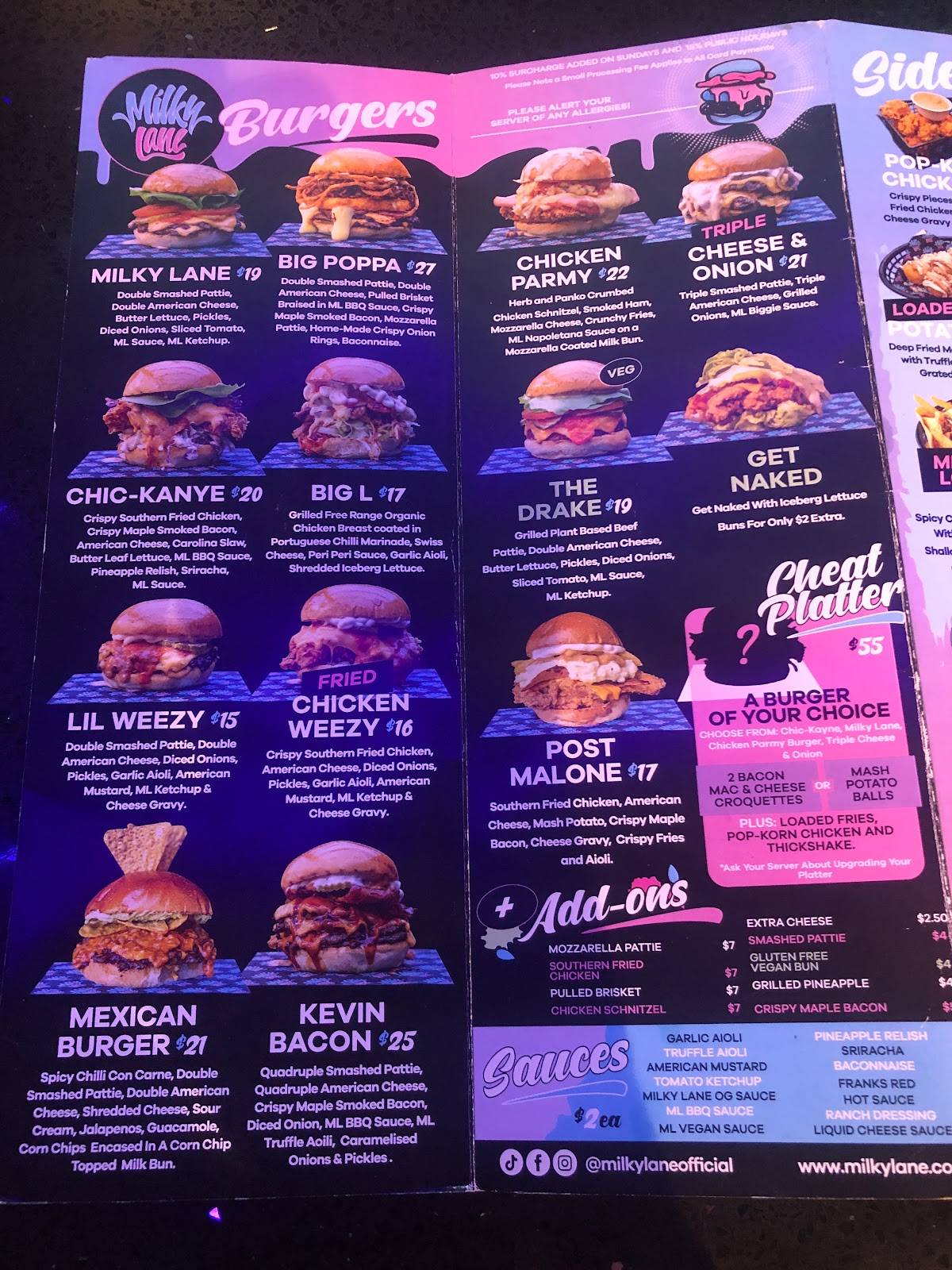 Carta del restaurante Milky Lane Elizabeth Quay, Perth