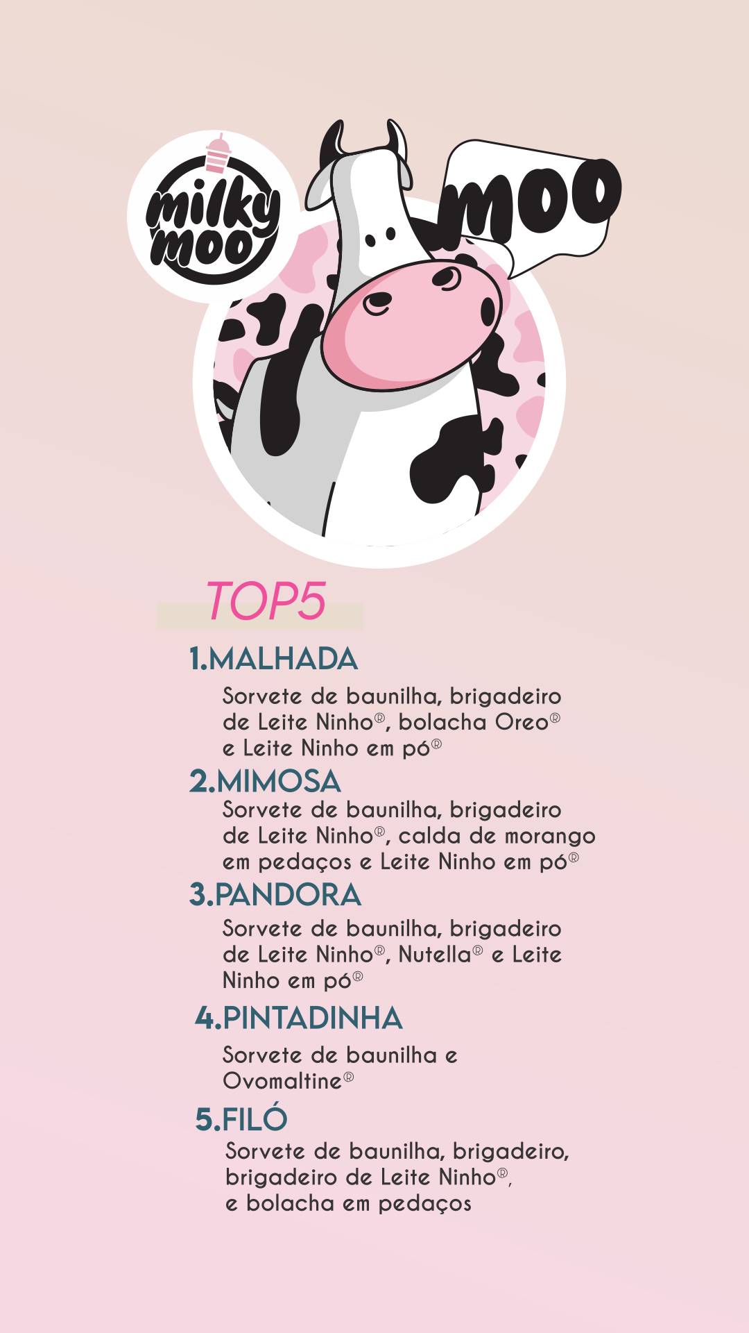 Menu at Milky Moo restaurant, Olímpia
