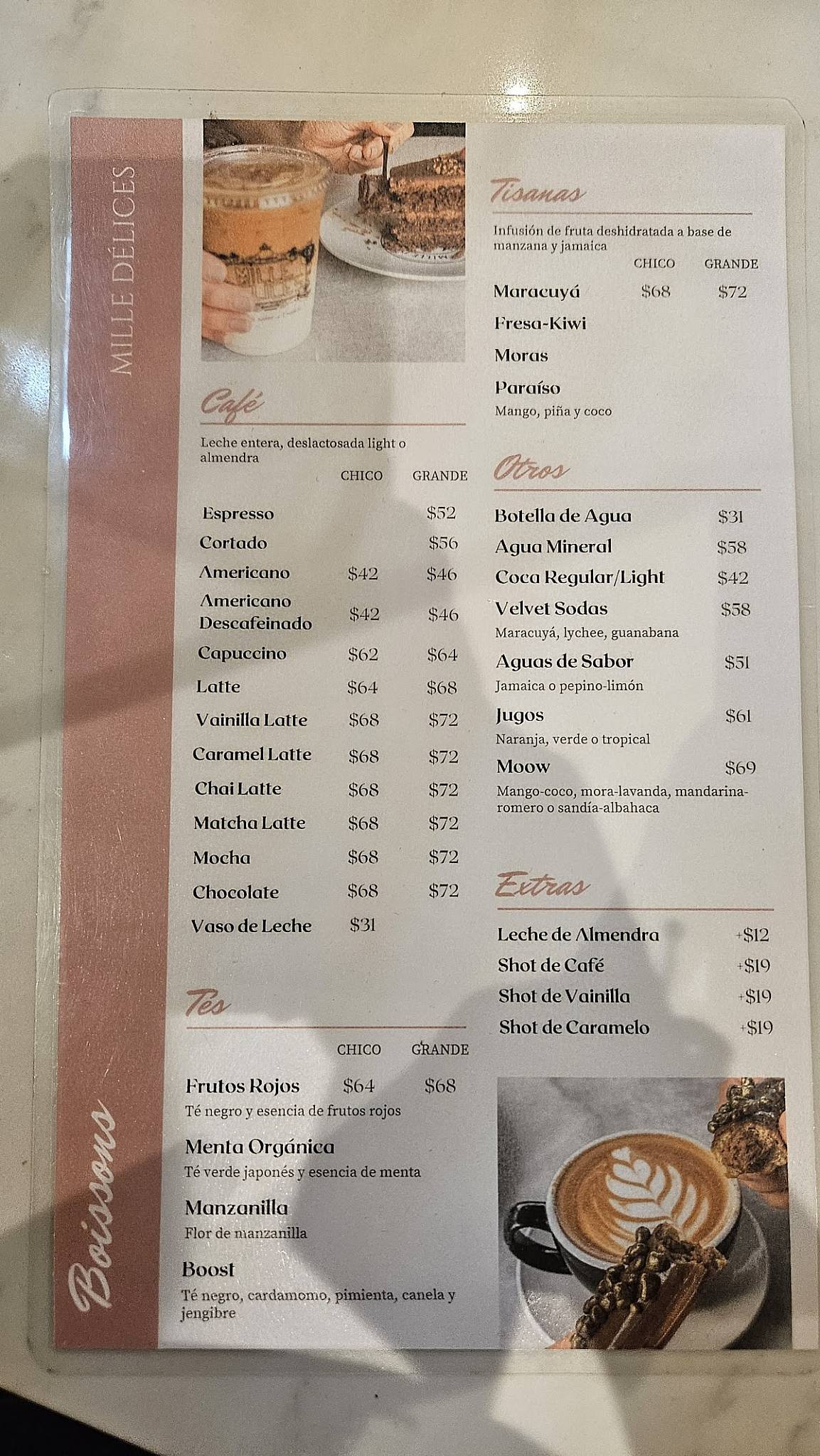 Carta del postres Mille Délices, Monterrey