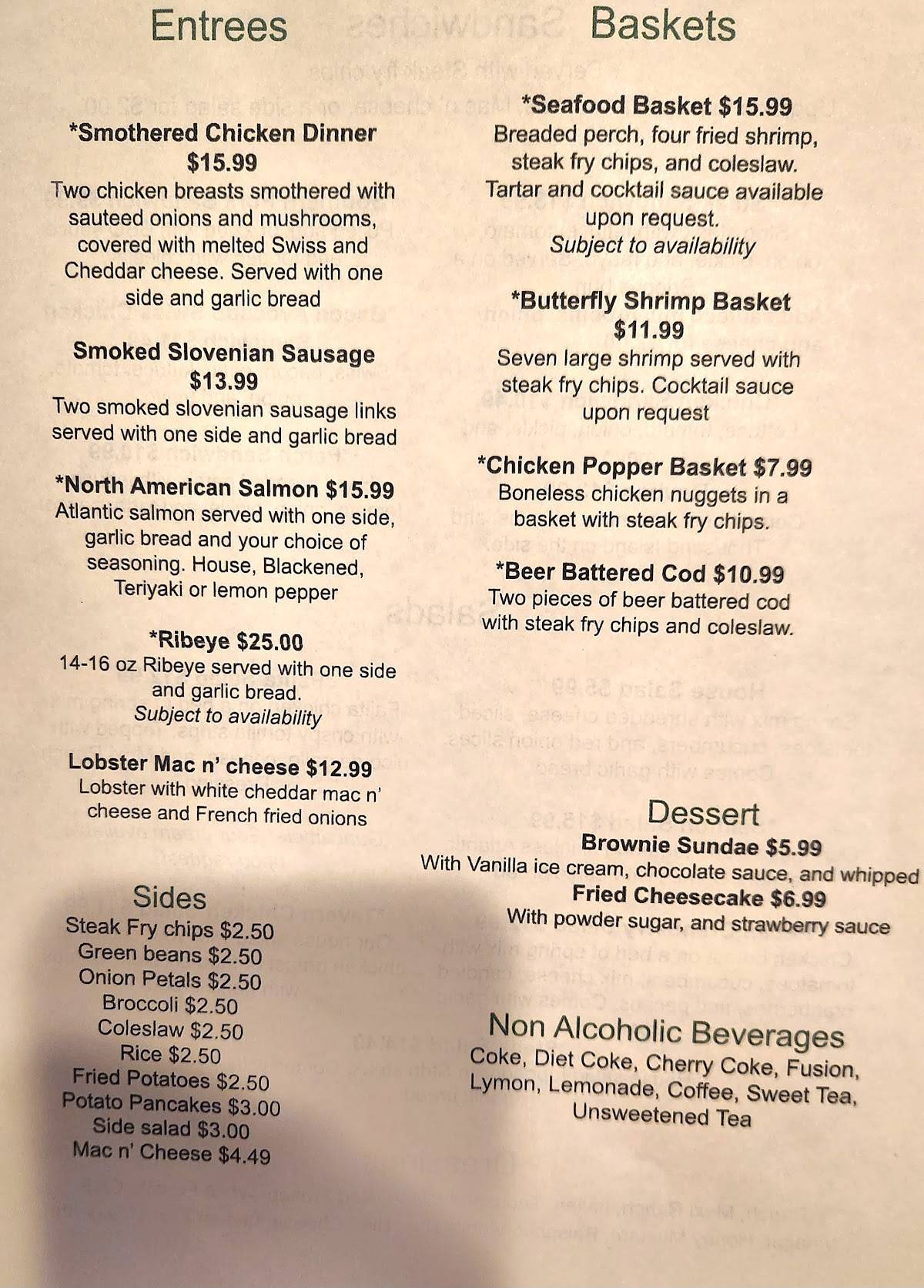 Menu at Miller-Doan Tavern pub & bar, Canal Fulton